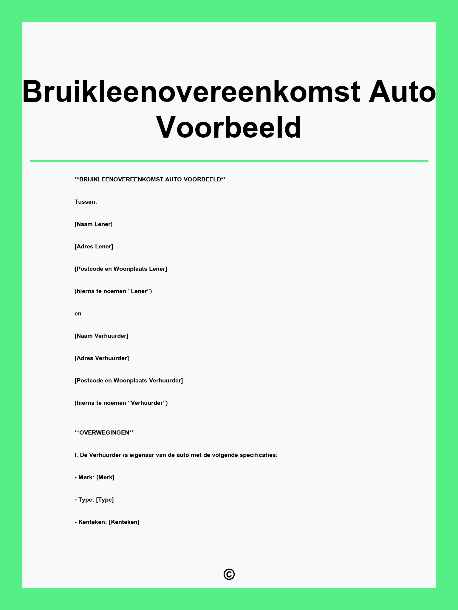 Bruikleenovereenkomst Auto Voorbeeld