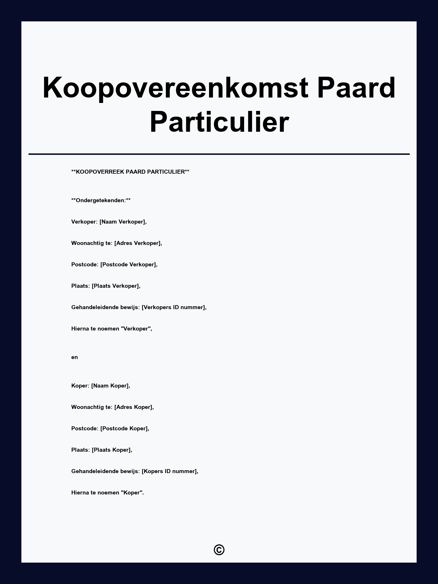 Koopovereenkomst Paard Particulier - Voorbeeld